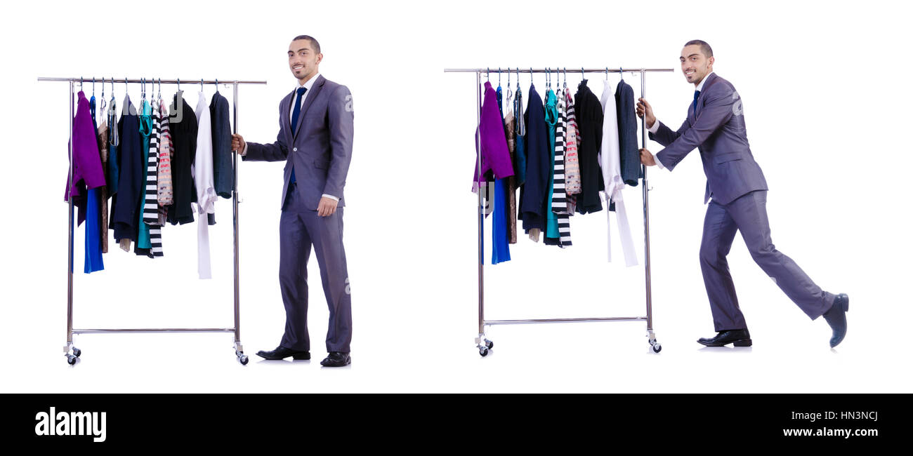 Businessman with rack of clothing Stock Photo - Alamy