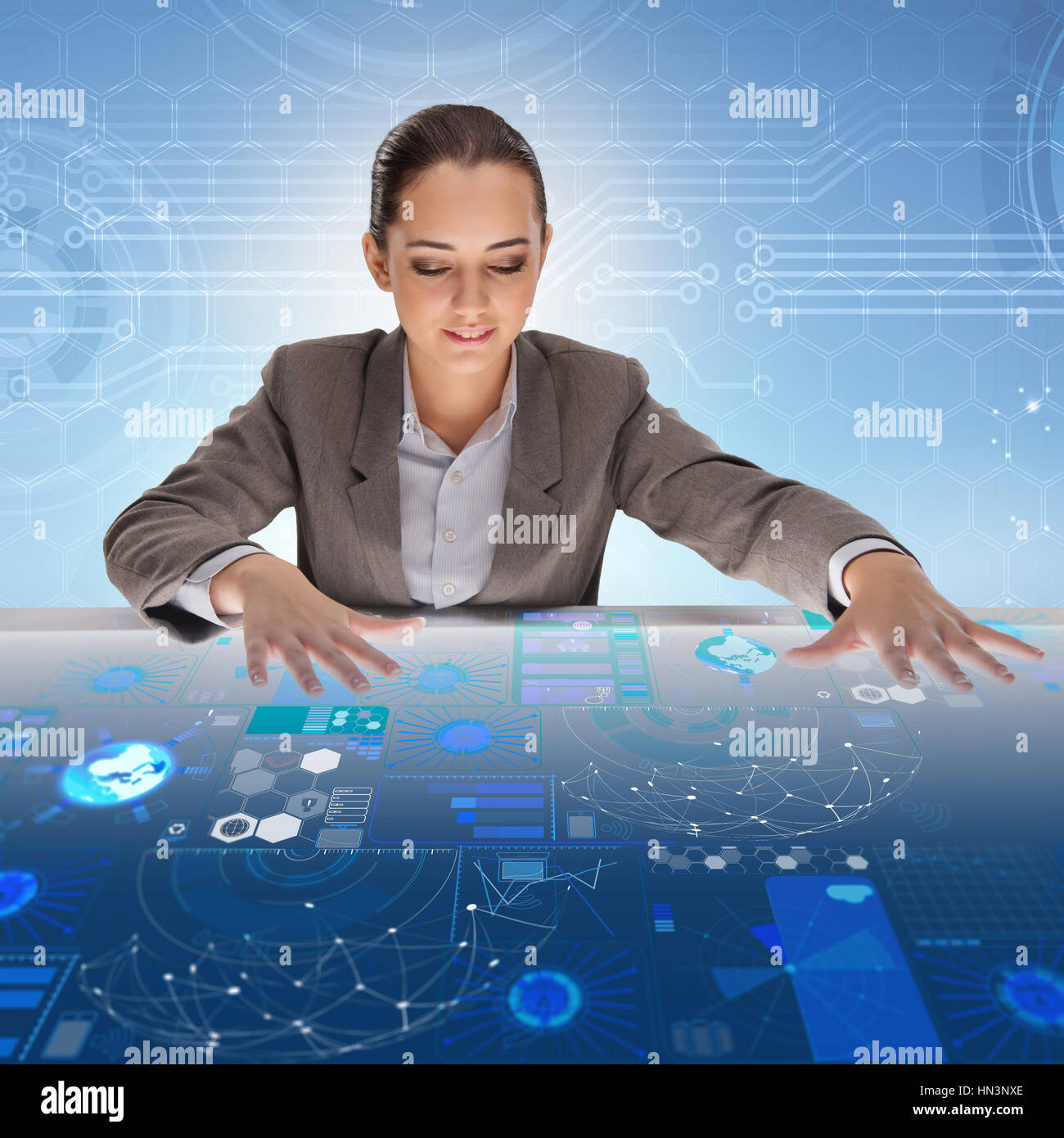 Woman in futuristic data mining concept Stock Photo - Alamy