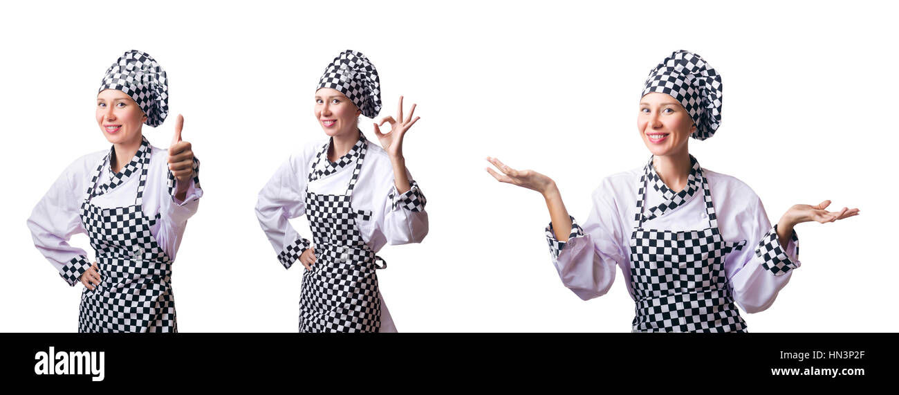 Woman chef in collages on white Stock Photo - Alamy