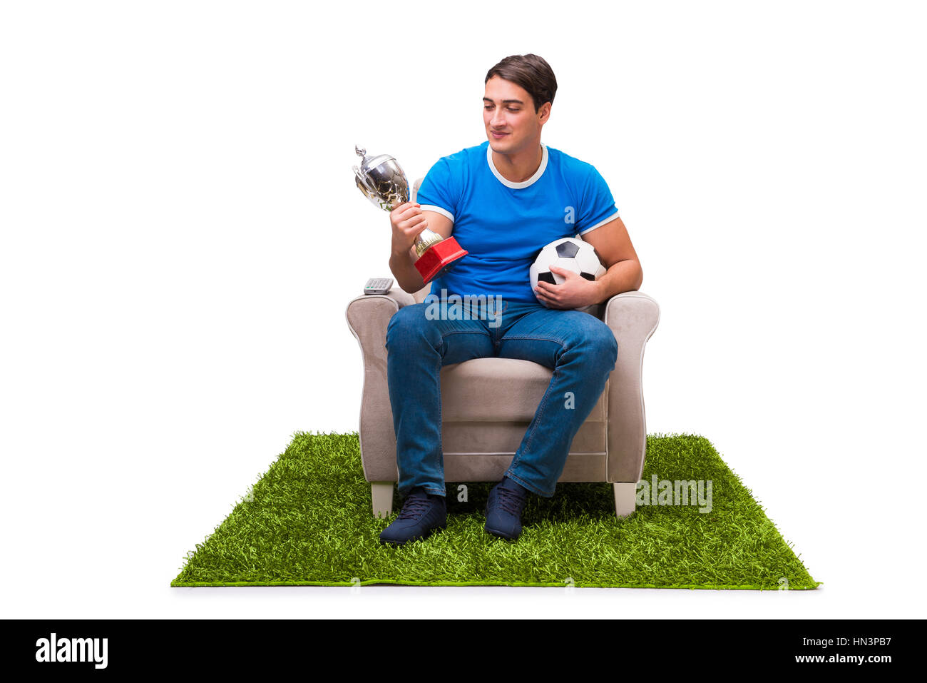 Man watching sports isolated on white background Stock Photo - Alamy