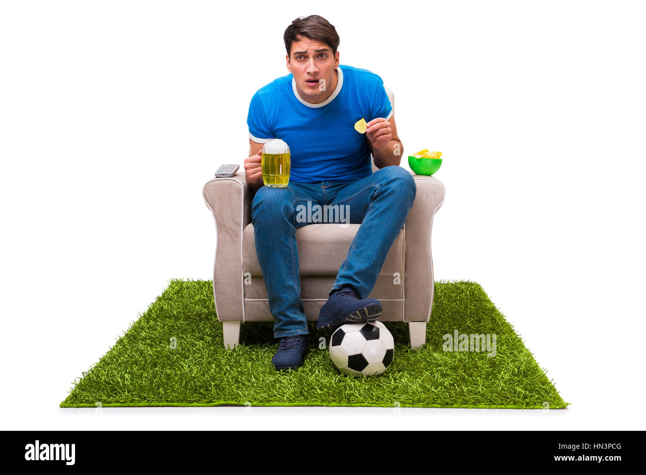 Man watching sports isolated on white background Stock Photo - Alamy