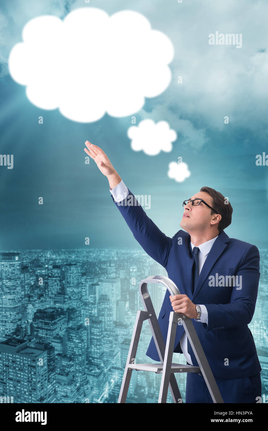 Businessman reaching out to callout message Stock Photo - Alamy
