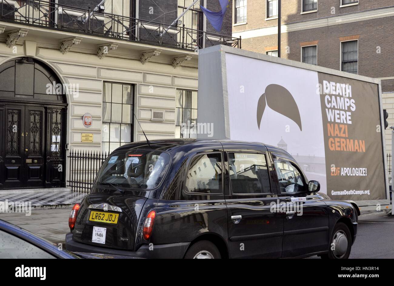 Mobile billboard with the inscription "Death Camps Were Nazi German ...