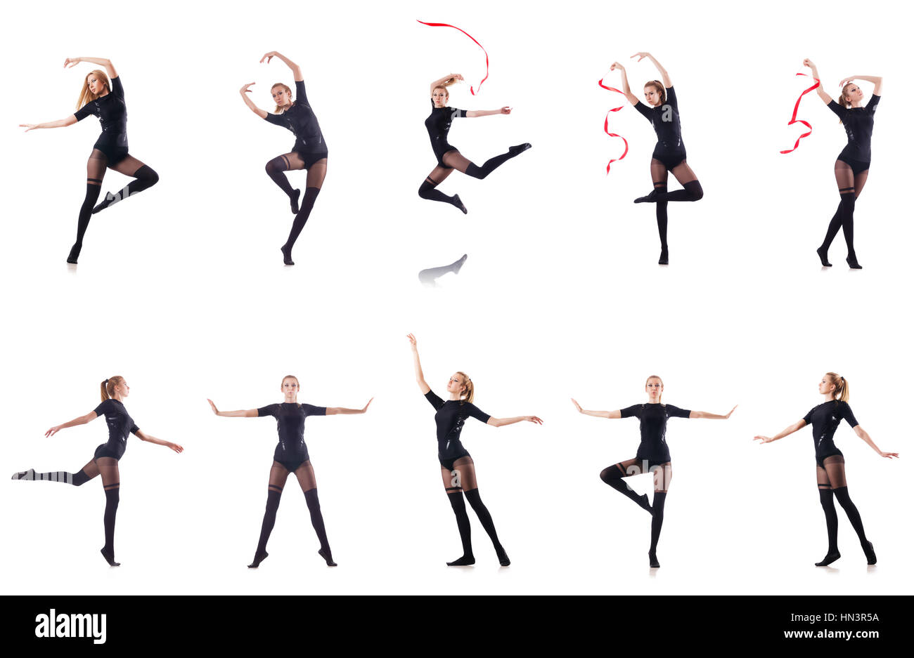 Young woman dancing on white background Stock Photo - Alamy