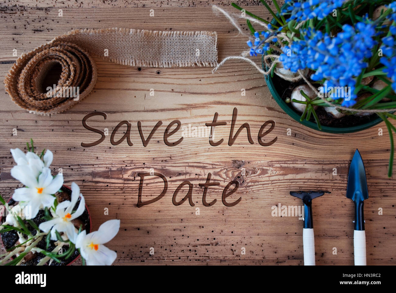 Spring Flowers, Text Save The Date Stock Photo - Alamy