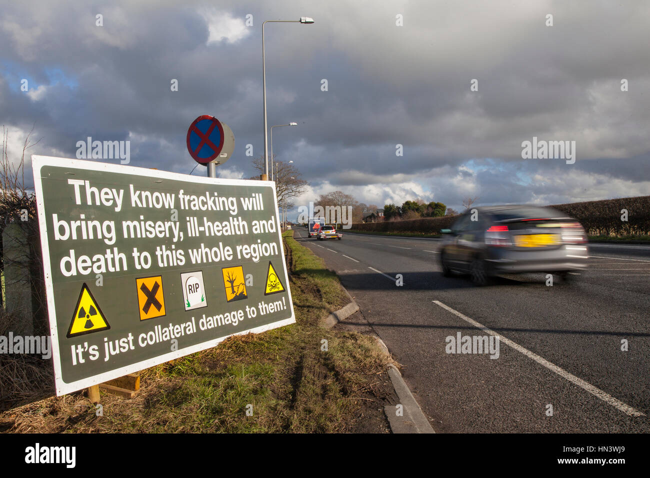 Blackpool, Lancashire, UK. 7th February, 2017. New ant-Fracking signs ...