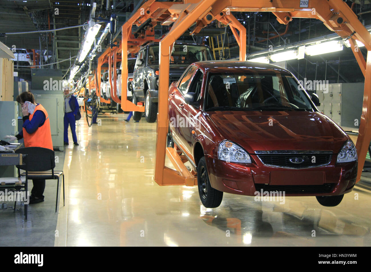 The Lada production line in the Russian car manufacturer AvtoVaz's ...