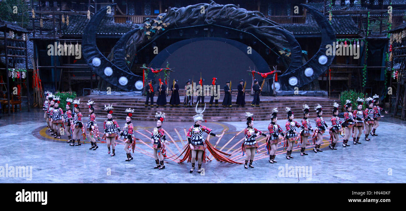 Guizhou, China. 8th Feb, 2017. Women of Miao ethnic minority group ...