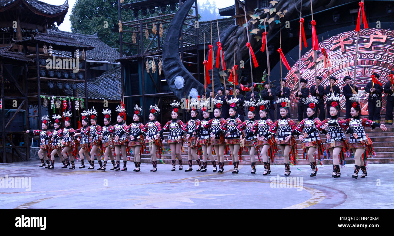 Guizhou, China. 8th Feb, 2017. Women of Miao ethnic minority group ...
