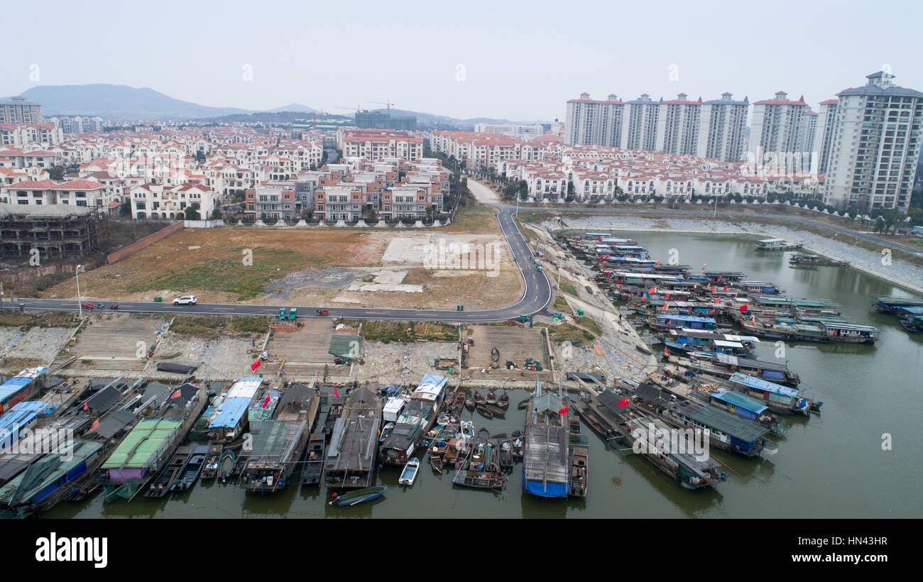 Hefei, China's Anhui Province. 7th Feb, 2017. Fishing boats anchor at a ...