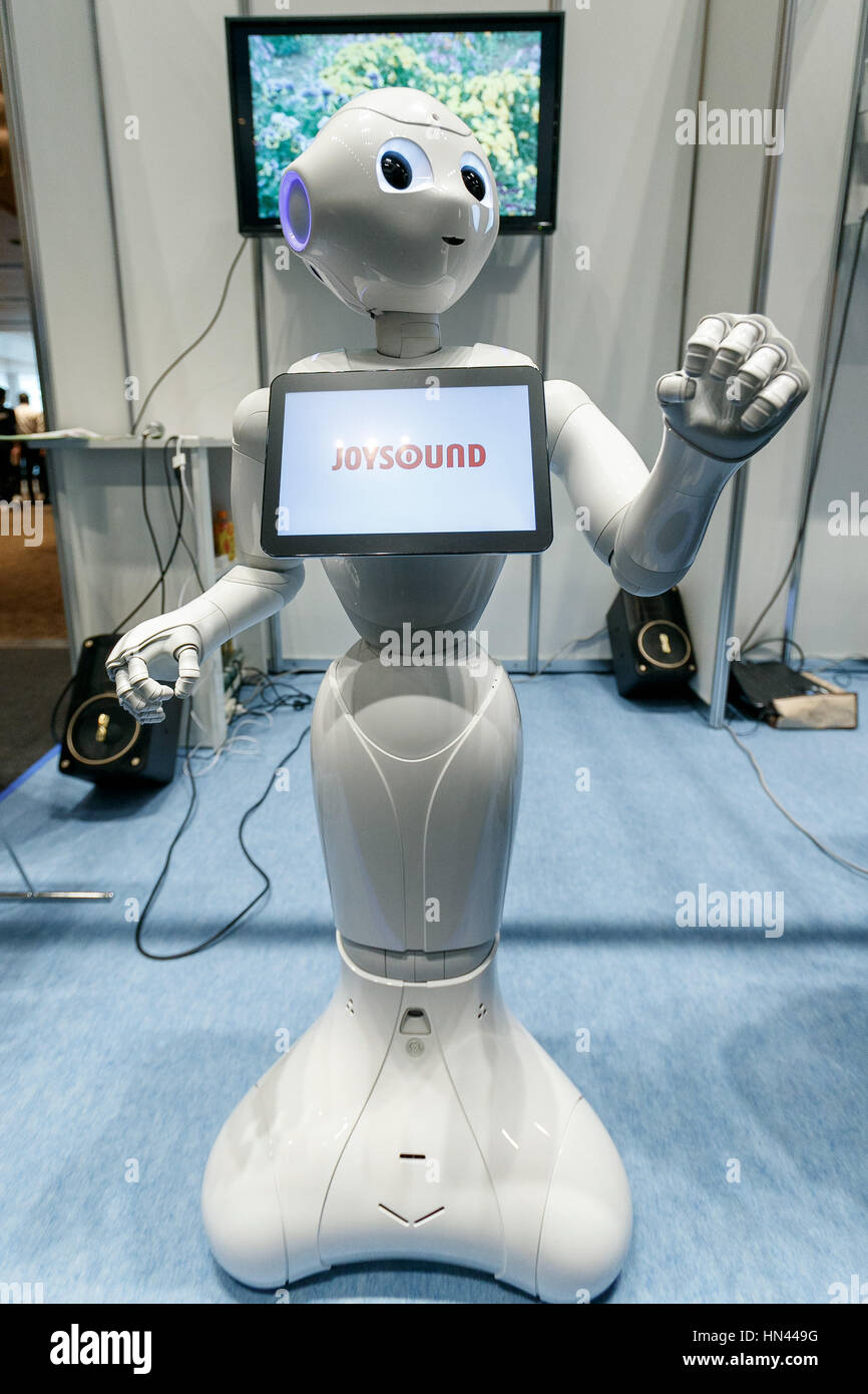Tokyo, Japan. 8th Feb, 2017. SoftBank's humanoid robot Pepper dances ...
