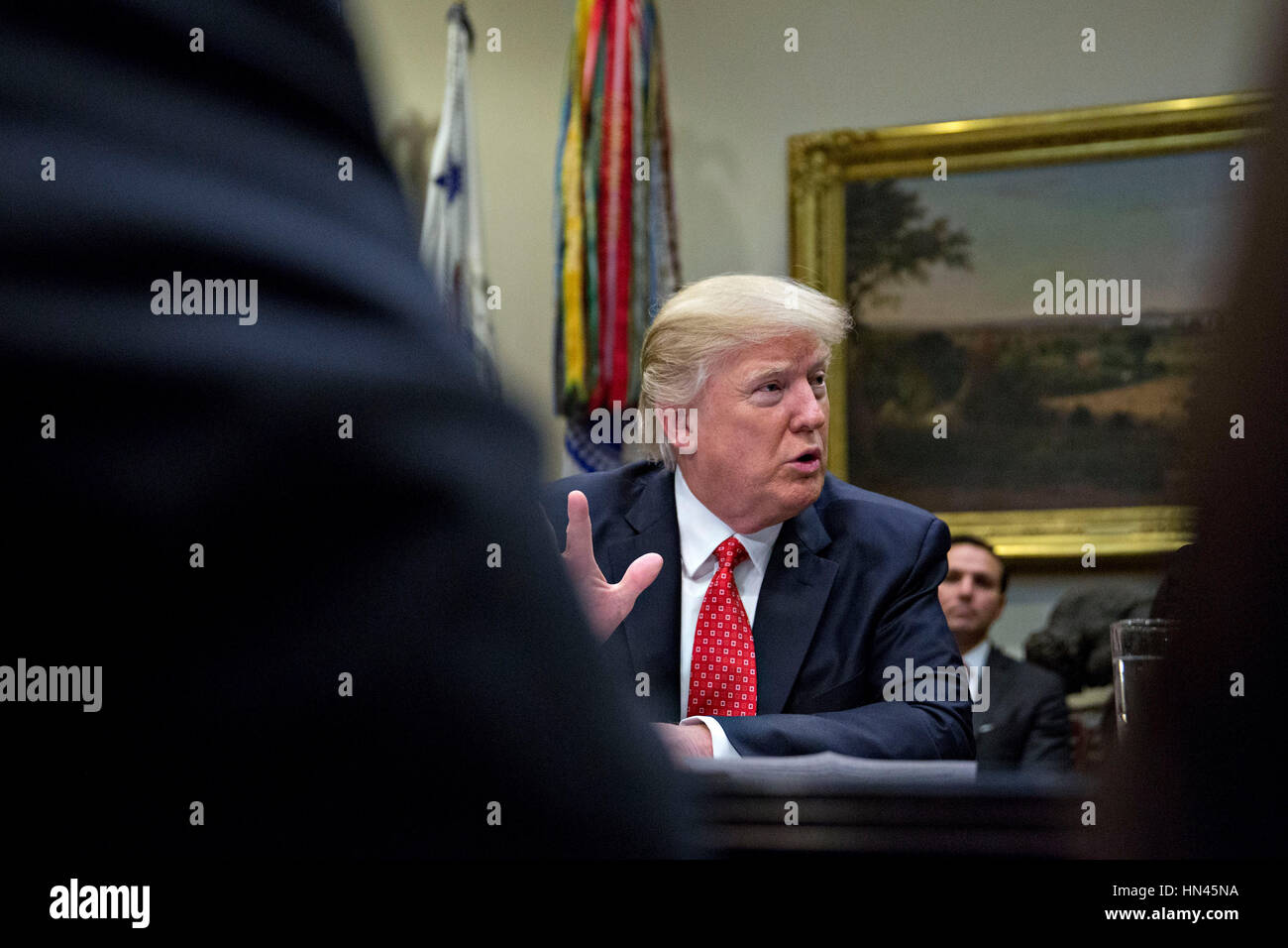 U.S. President Donald Trump speaks as he meets with county sheriffs ...