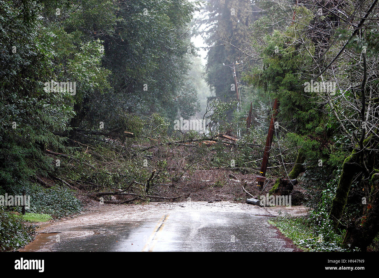 Napa, CA, USA. 7th Feb, 2017. A mud slide closed the roadway in the ...