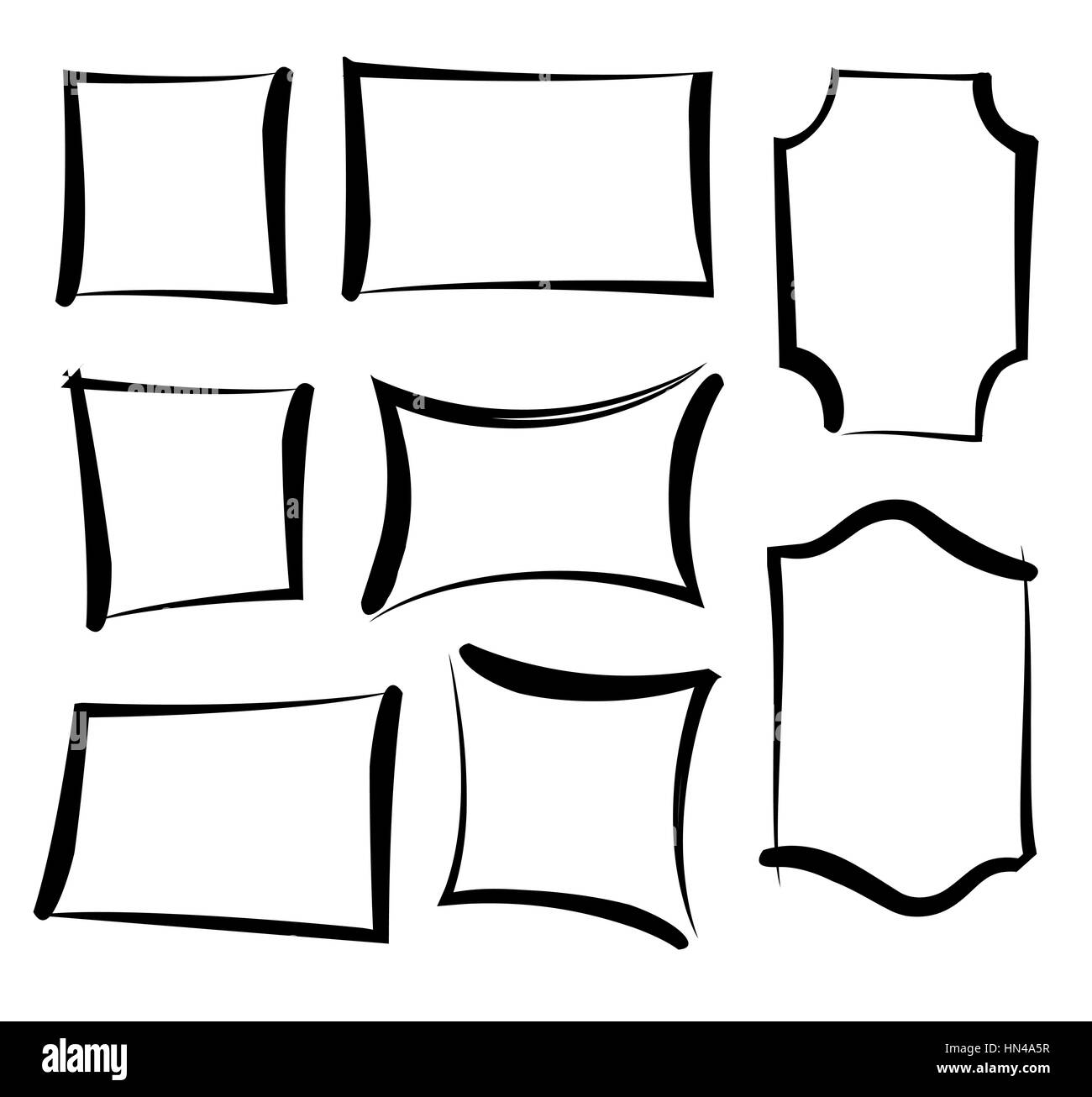 Vector painted frames. Set of brushed grunge stylish frames. Hand drawn ...