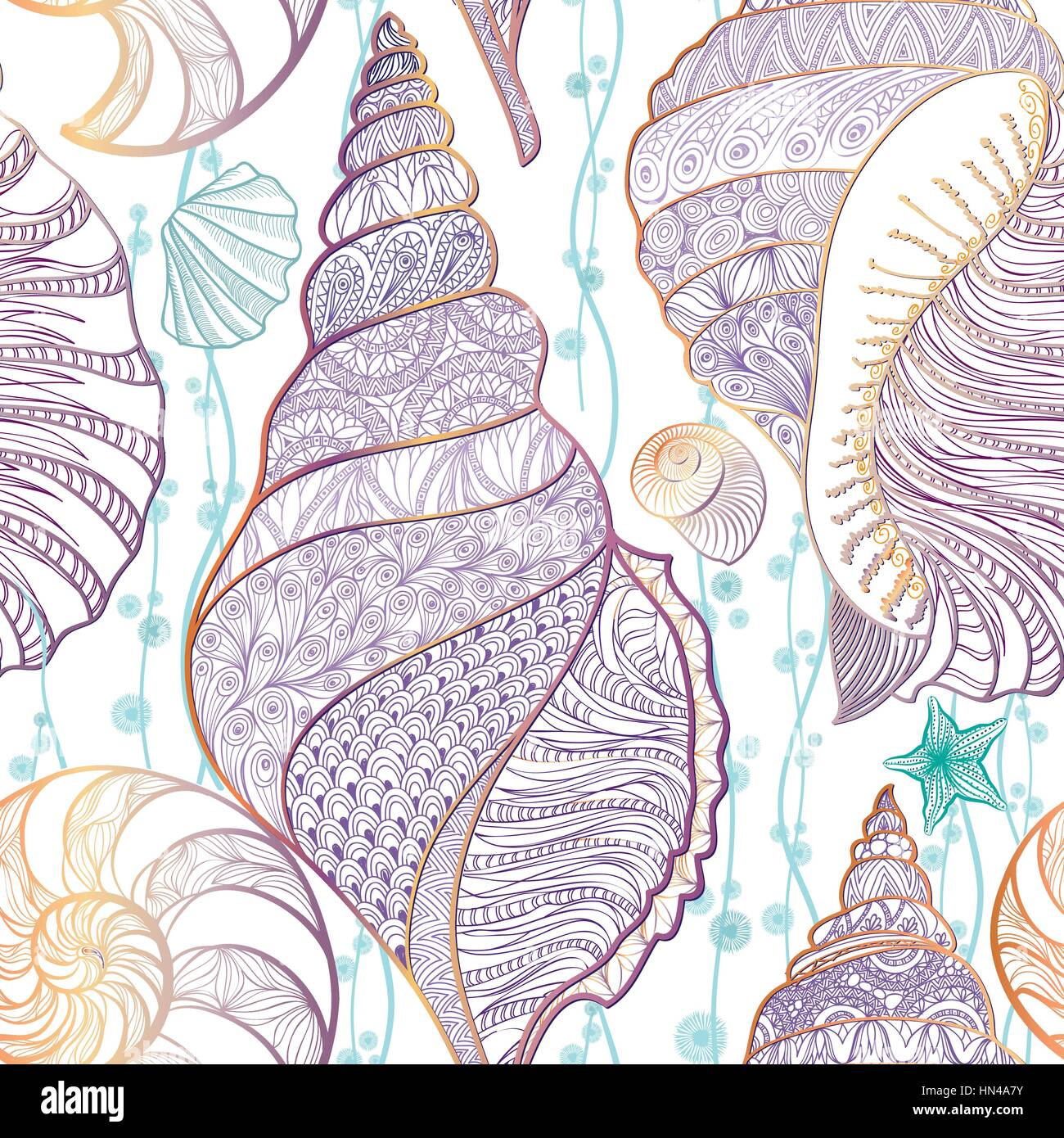 SeaShell seamless pattern Underwater sea tiled background Summer ...
