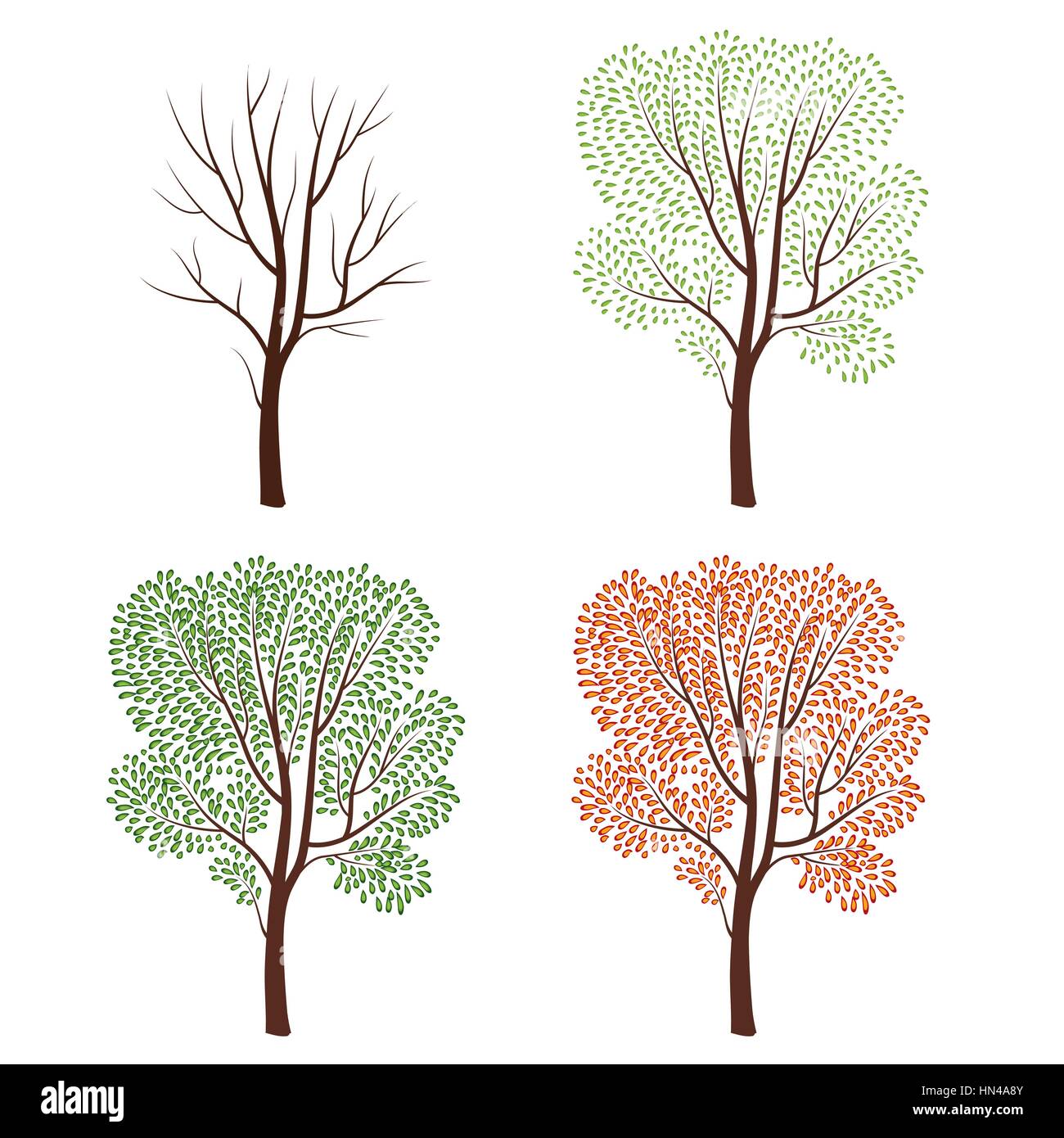 Four seasons nature concept. Tree silhouette isolated set. Plant with ...
