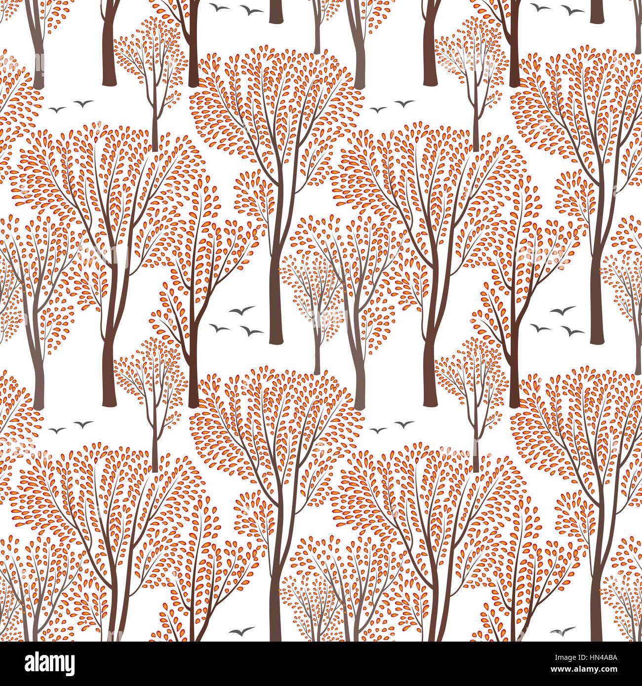 Fall nature wildlife seamless pattern Autumn trees background Plant ...