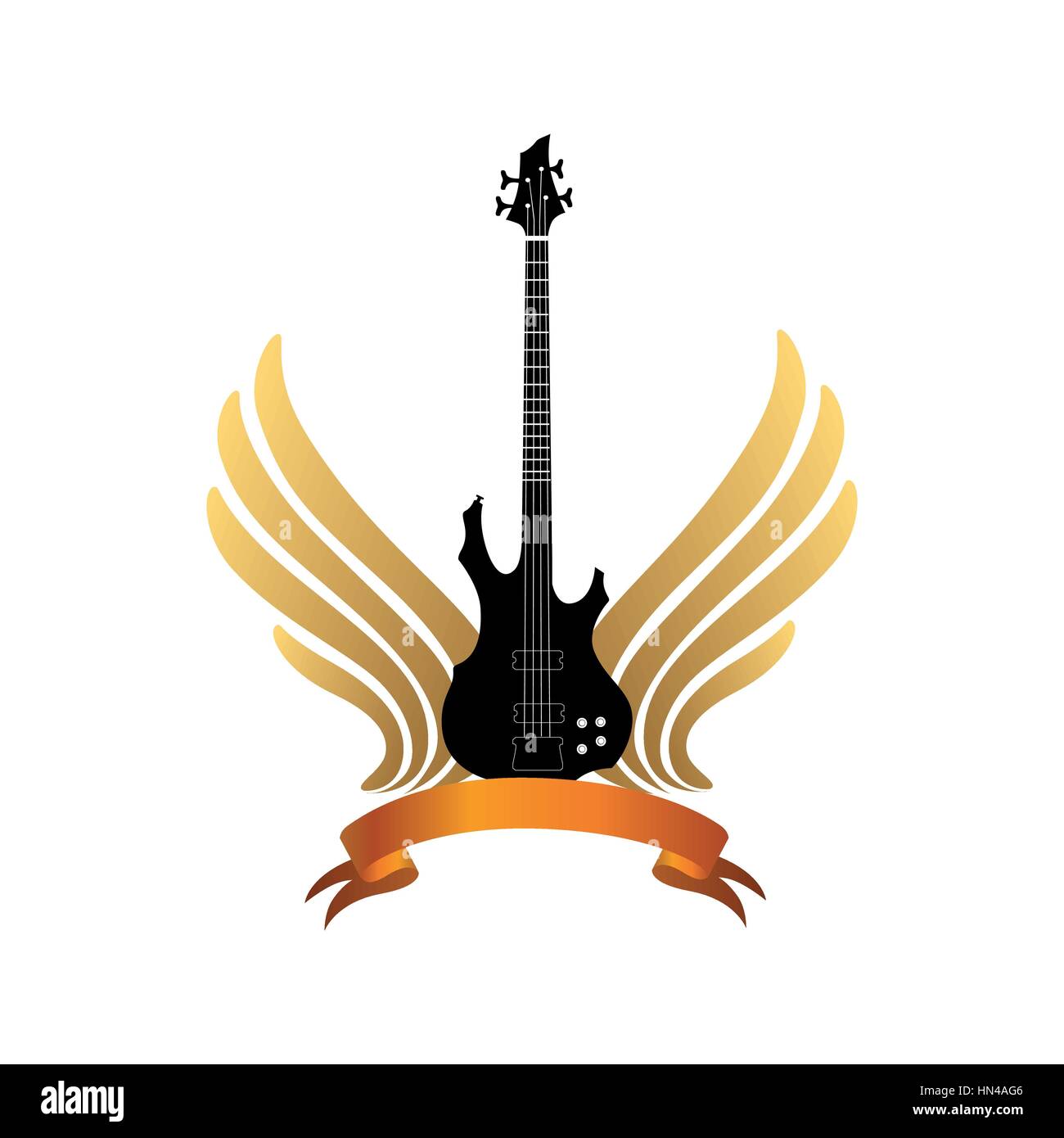 musical illustration with silhouettes of guitar, wings. Rock music ...