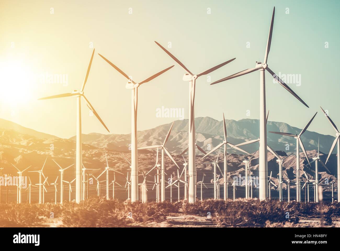 California Wind Turbines Mountain Desert Landscape. Wind Turbines ...