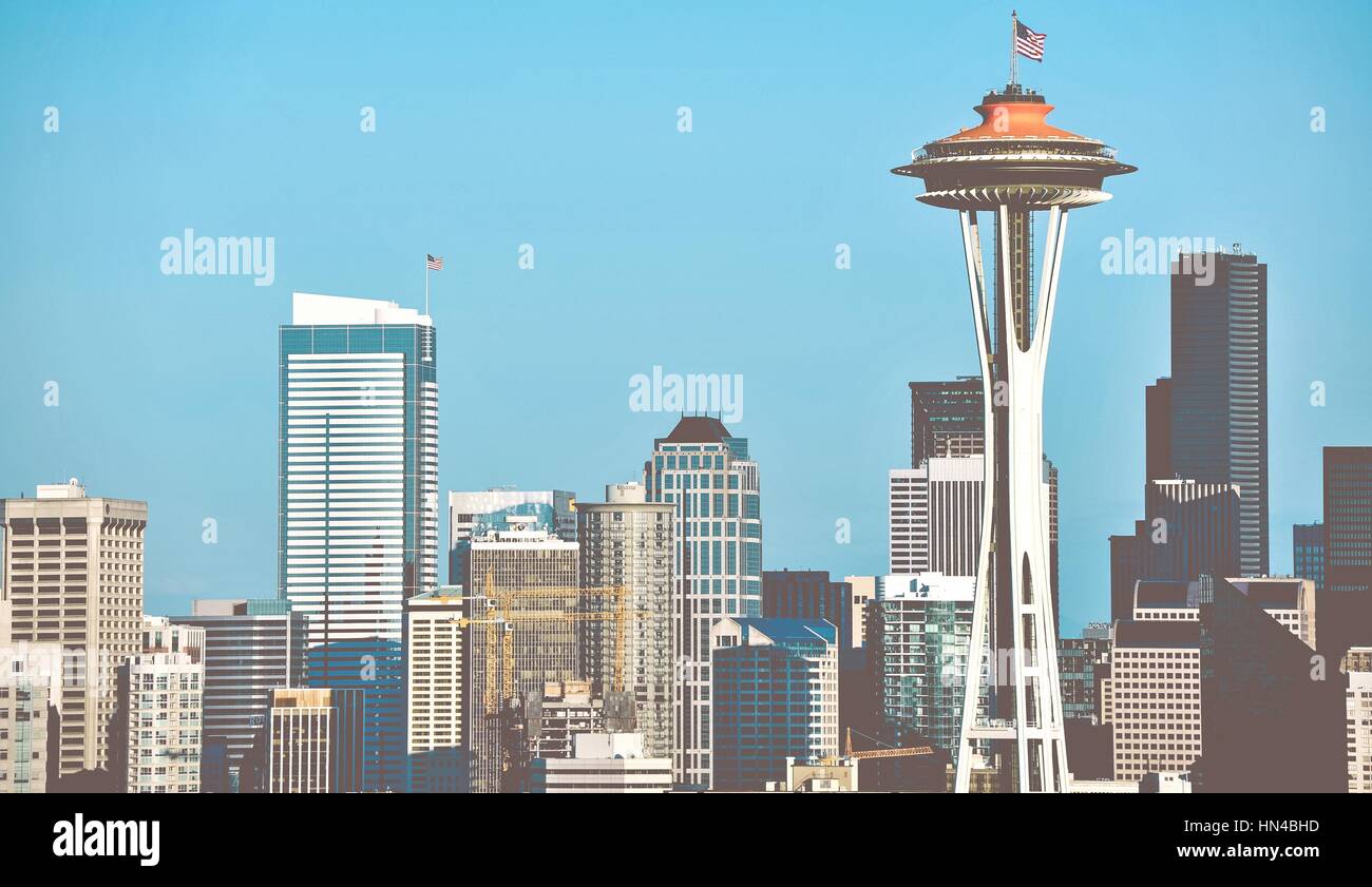 City of Seattle Skyline During Sunny Clear Sky Day. Seattle, Washington ...