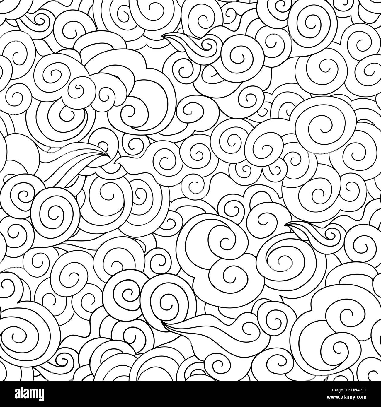 Abstract swirls seamless pattern Wave background with hand drawn curl ...