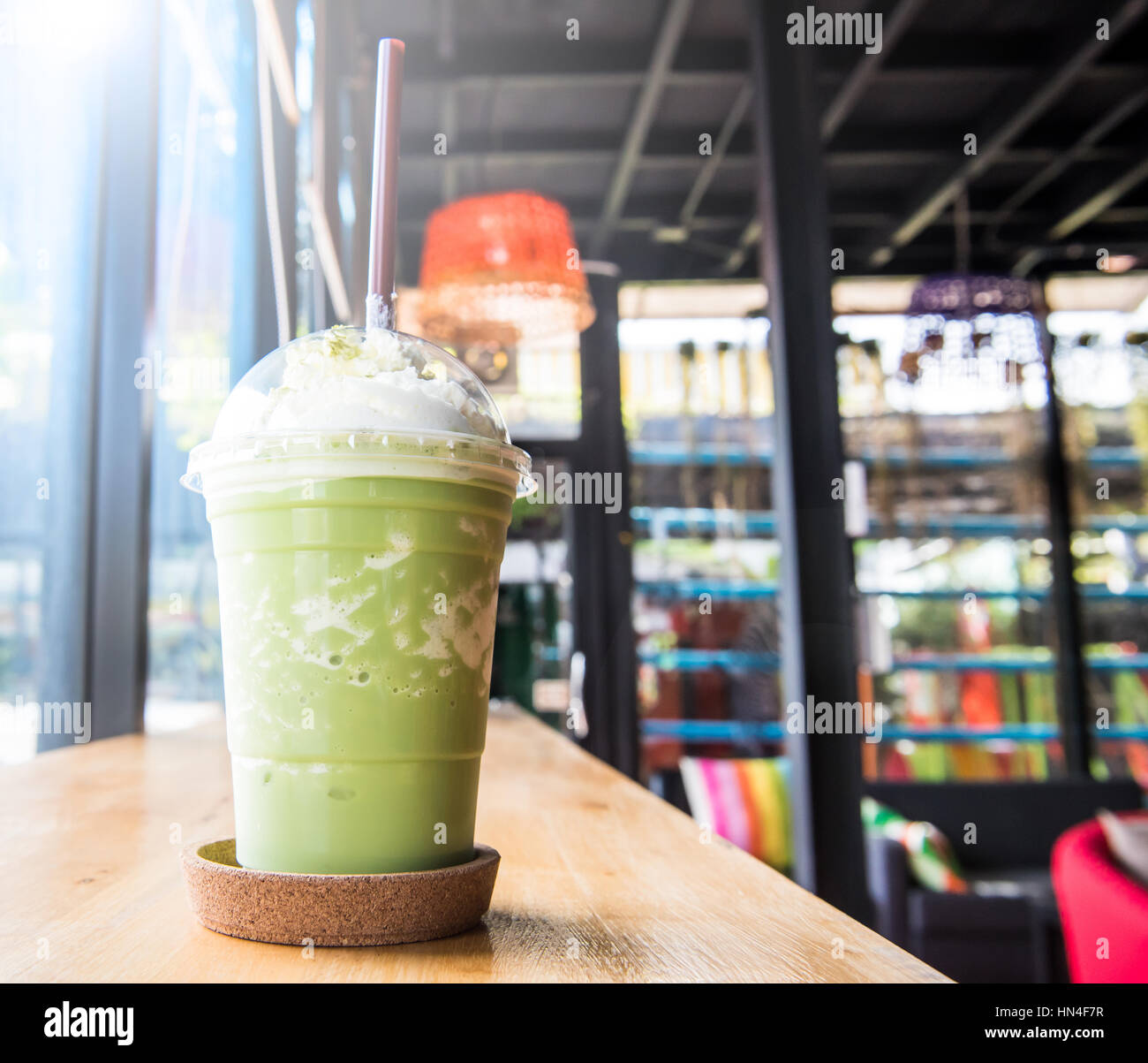 green tea frappe and blended on table Stock Photo - Alamy