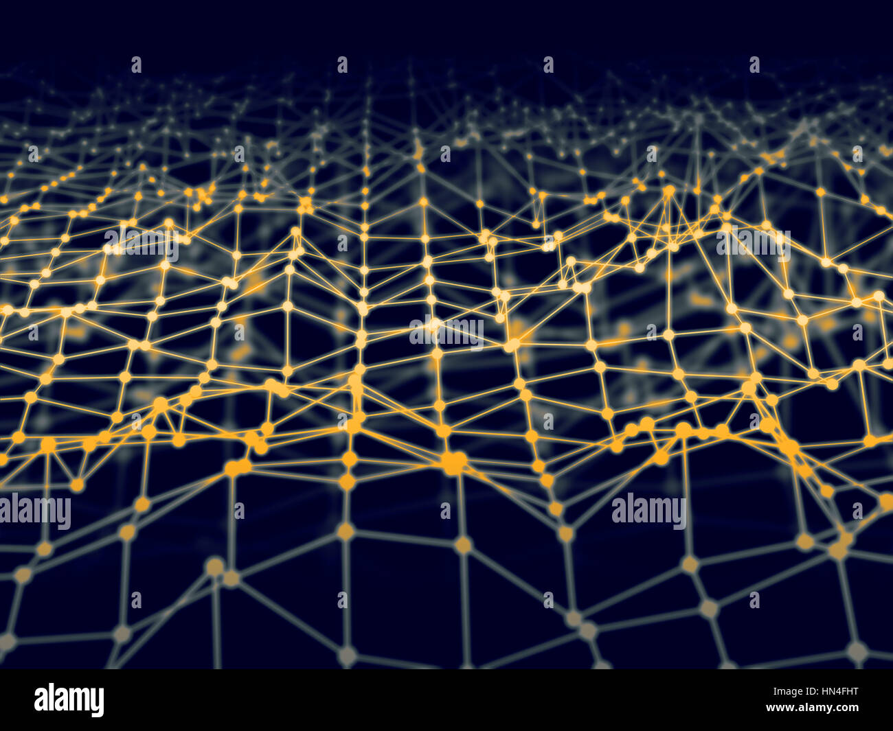 3D Illustration abstract grid wireframe contact node or ground terrain ...