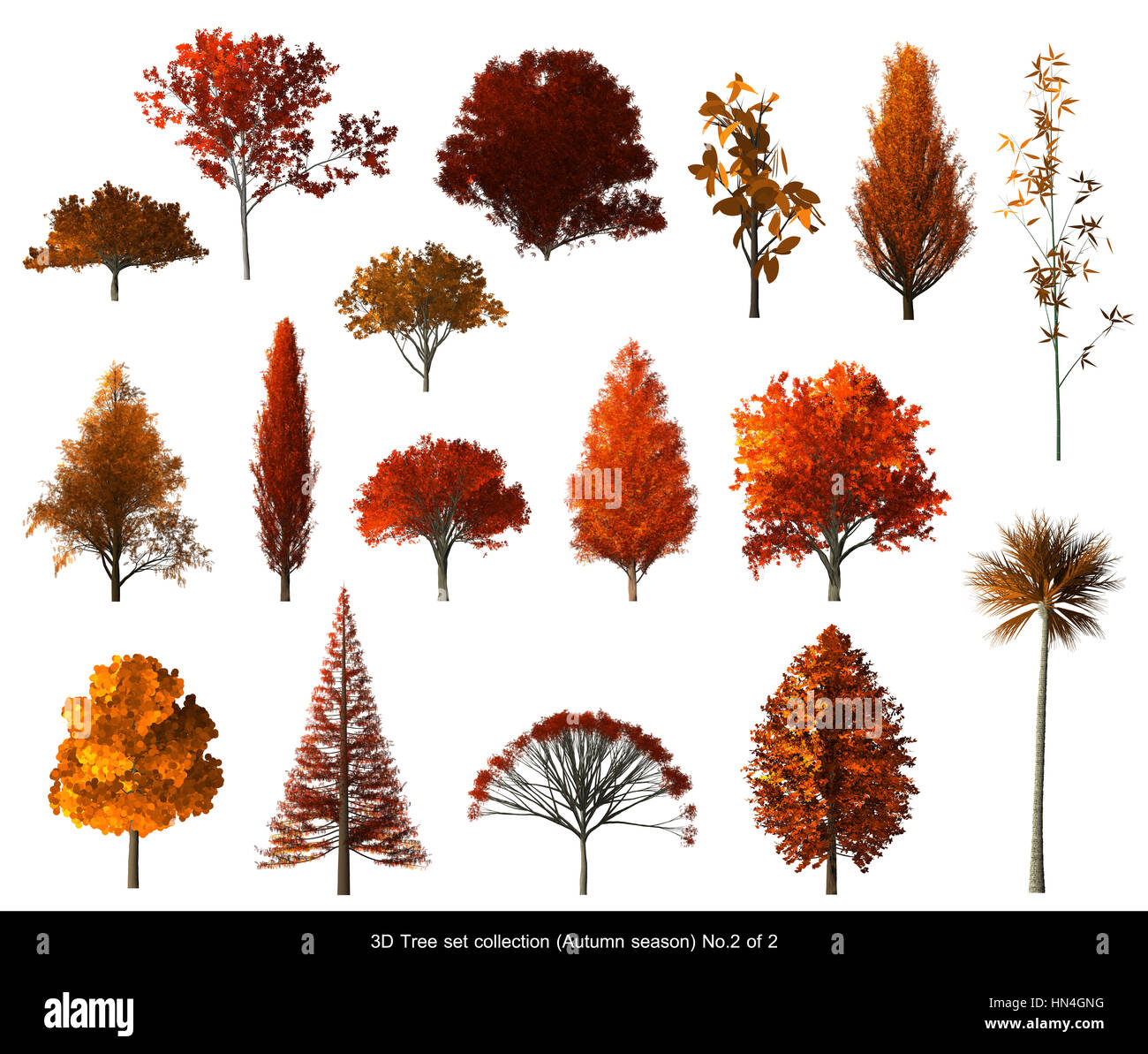 Red leaf Tree Autumn season set for architecture landscape design, 3D ...