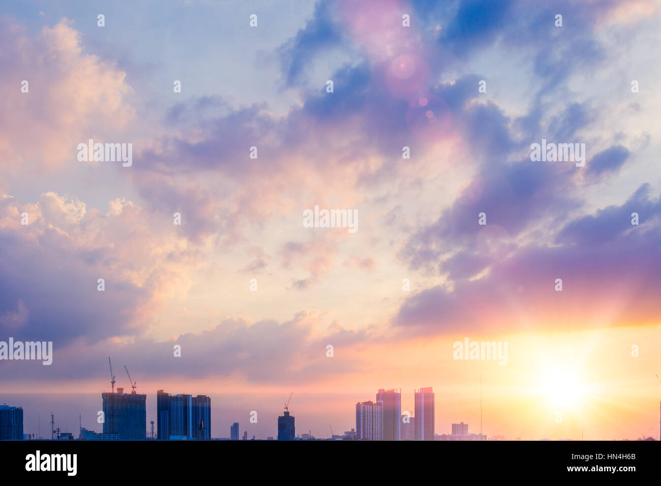 beautiful skyline city summer colorful blue sky with cityscape urban ...
