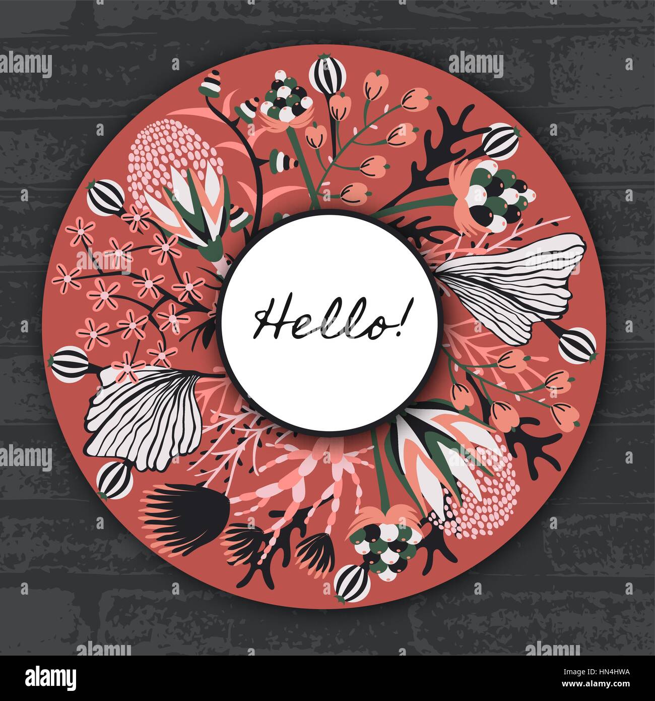 Floral round frame. Hand drawn flowers around circle. Colorful ...