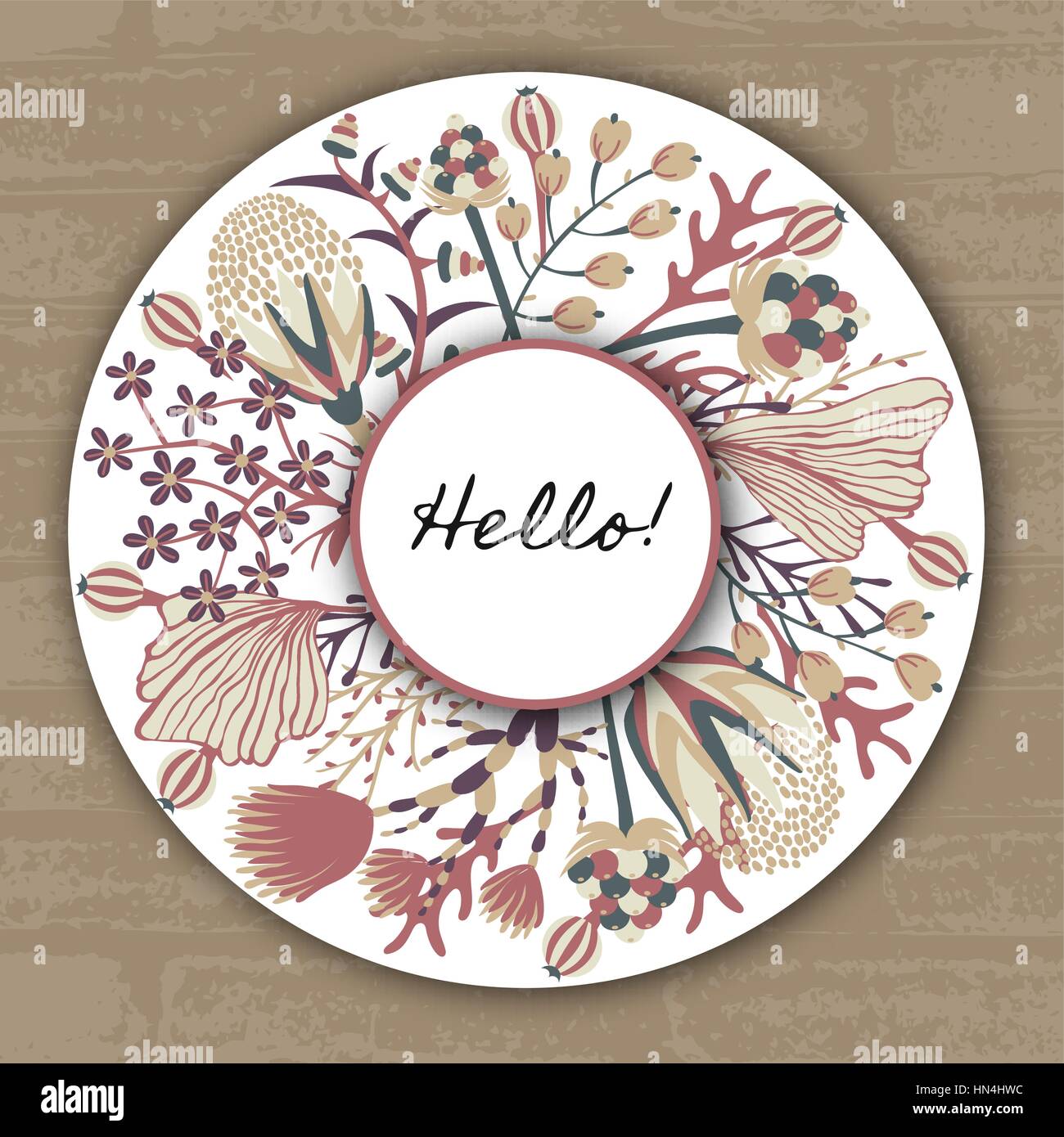 Floral round frame. Hand drawn flowers around circle. Colorful ...