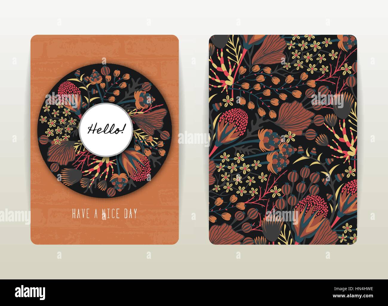 Cover design with floral pattern. Hand drawn creative flowers. Colorful ...