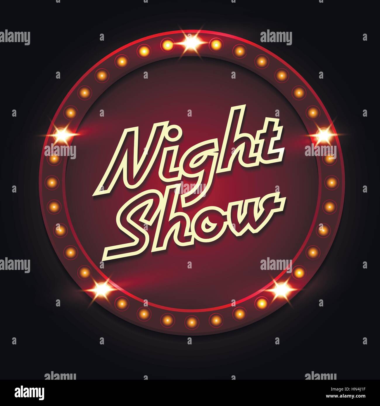 Retro Night Show shining Sign Design. Neon Lamps billboard on dark ...
