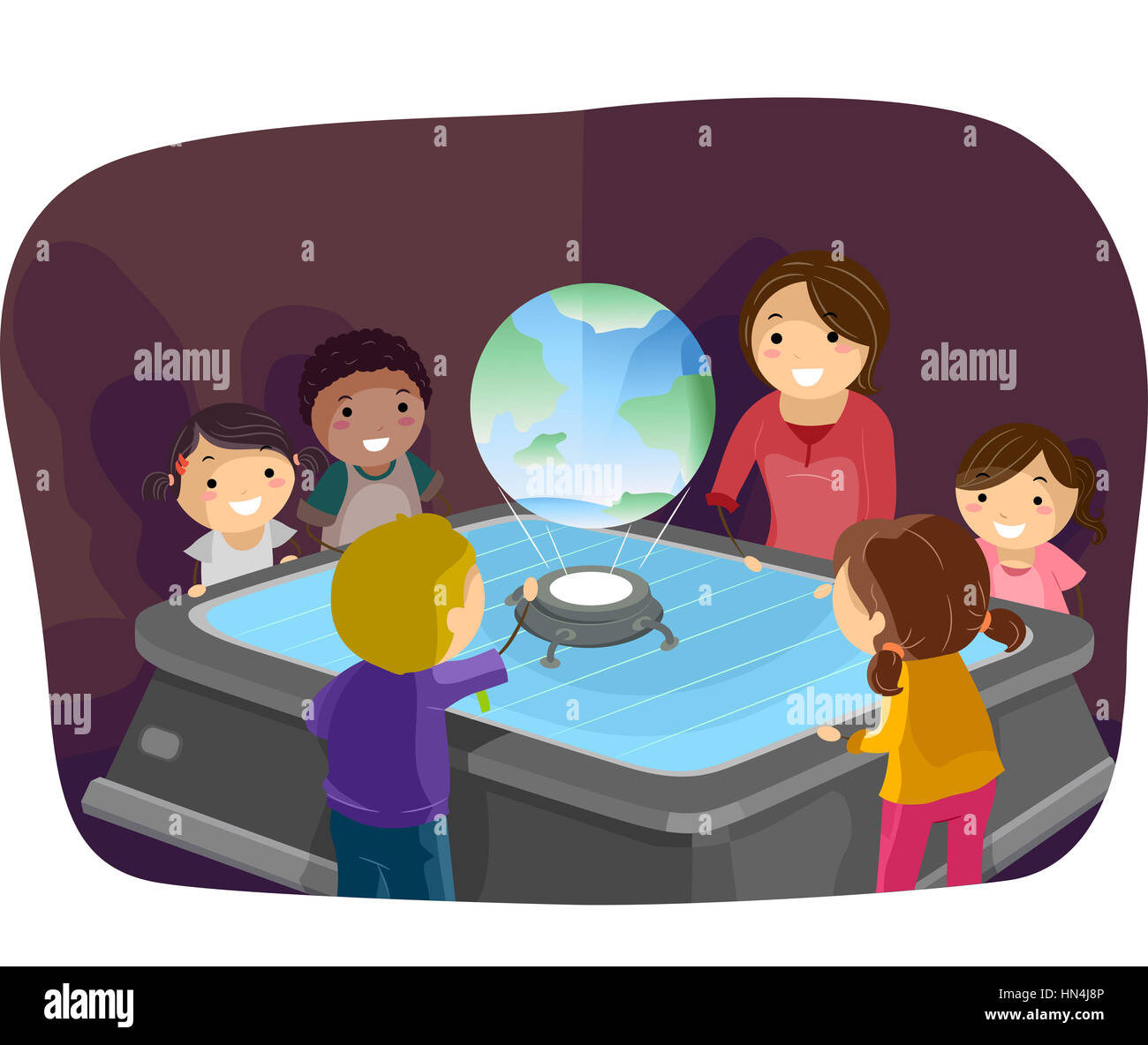 Stickman Illustration of Kids Using a Hologram in Class Stock Photo - Alamy