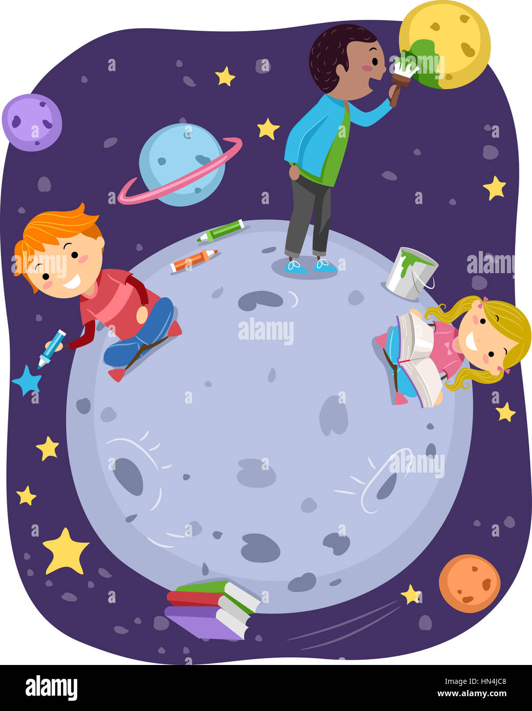 Stickman Illustration of Kids Playing with Stars Stock Photo - Alamy