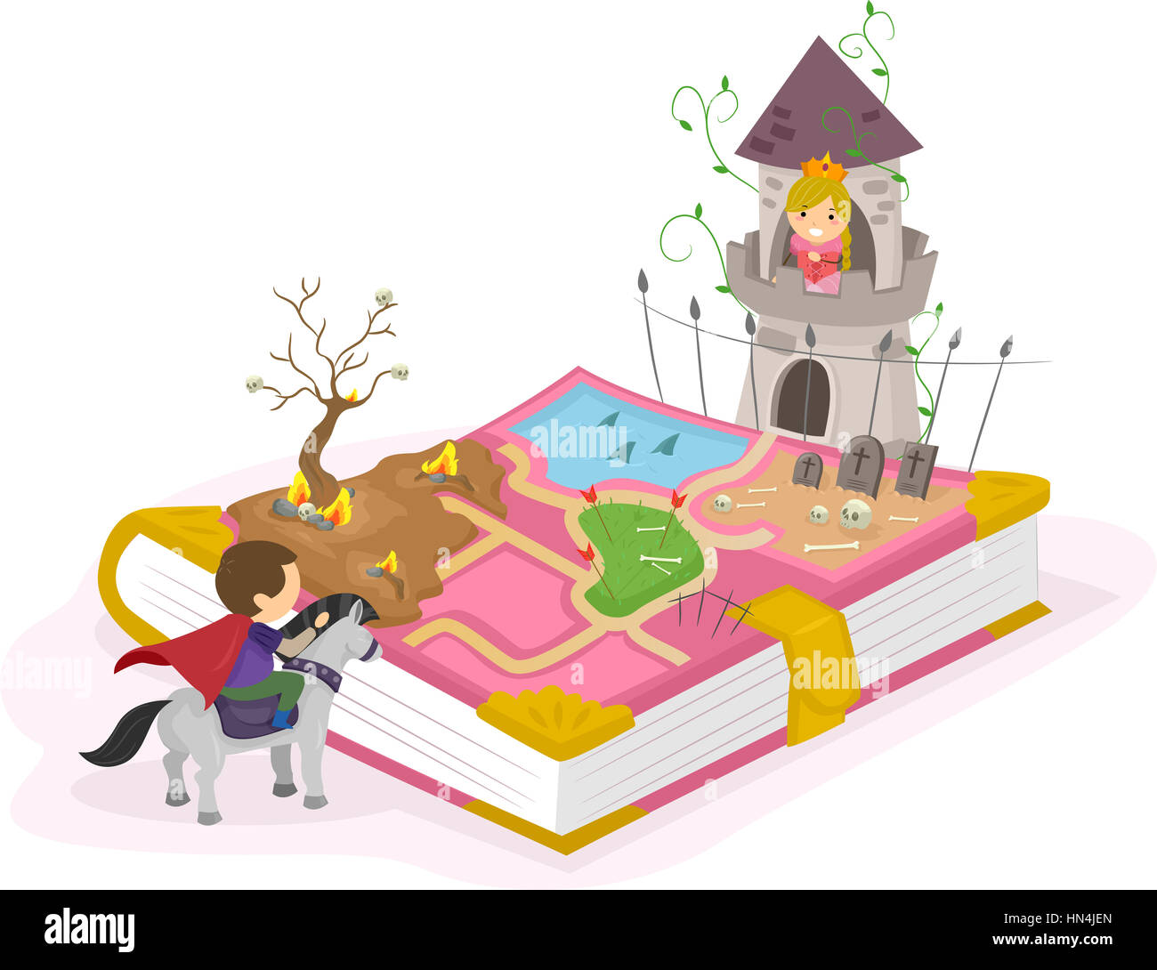 Stickman Illustration of a Young Prince Trying to Rescue a Young ...