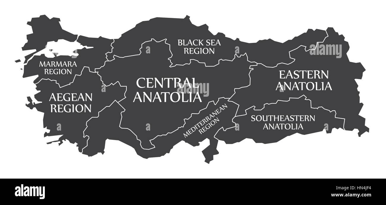 Turkey Map labelled black illustration in English language Stock Vector ...