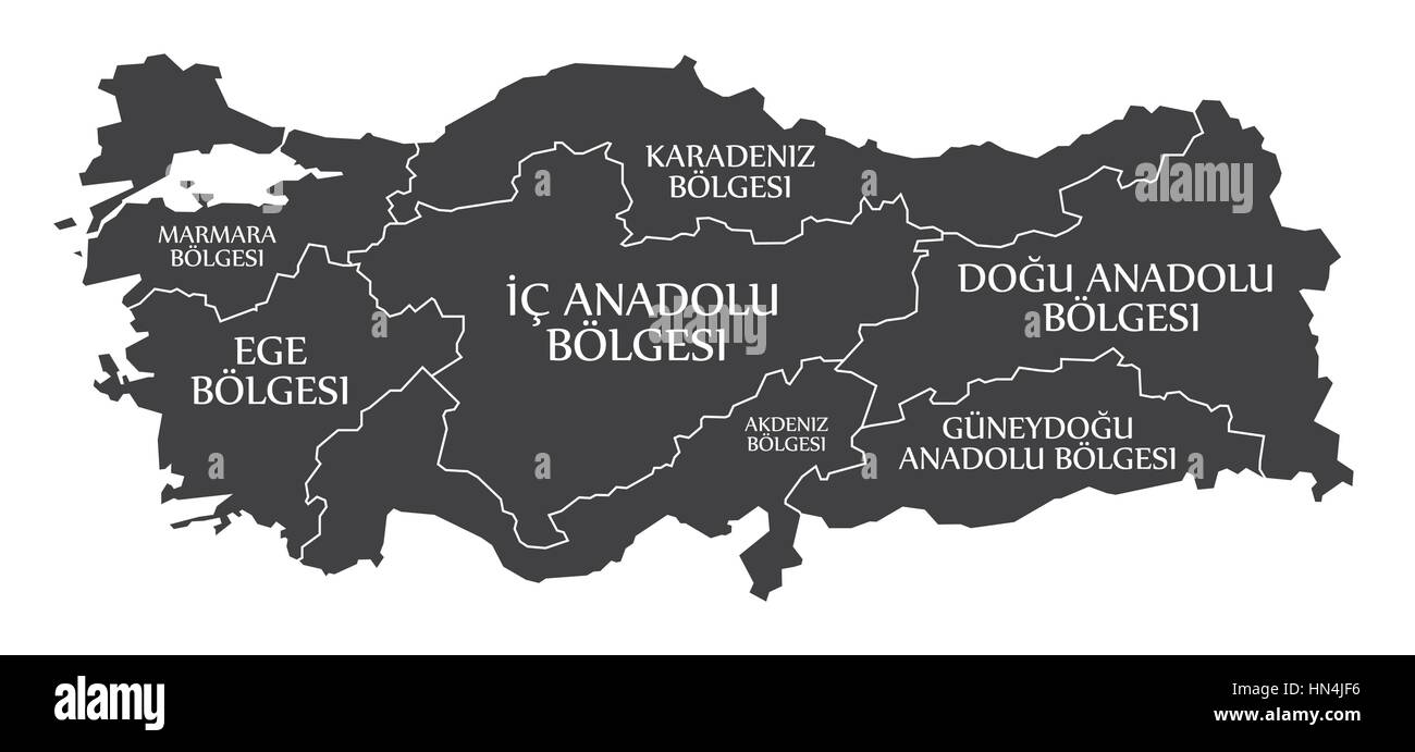 Turkey Map labelled black illustration in turkish language Stock Vector ...