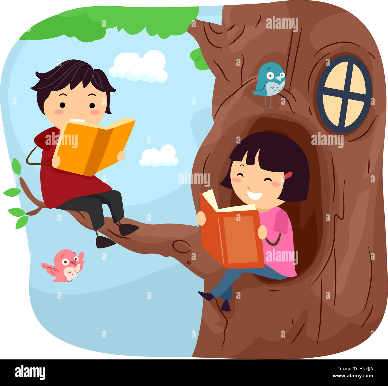 Stickman illustration kids reading books hi-res stock photography and ...