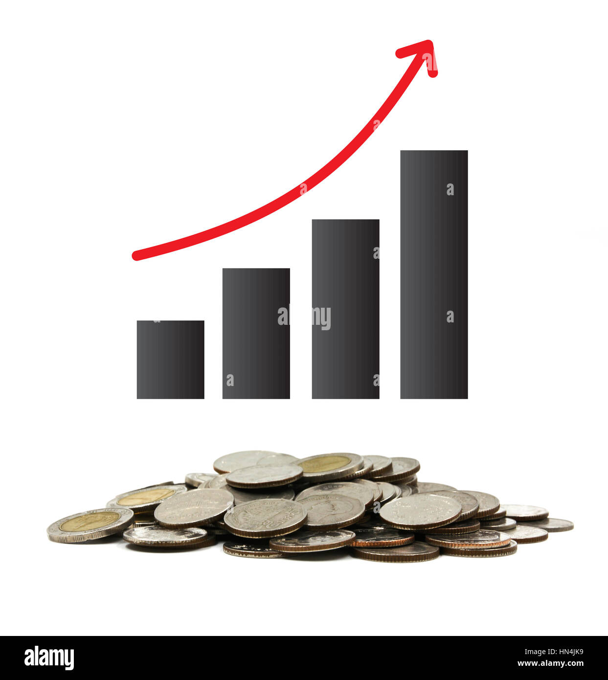 Coin stack arrow bar graph hi-res stock photography and images - Alamy