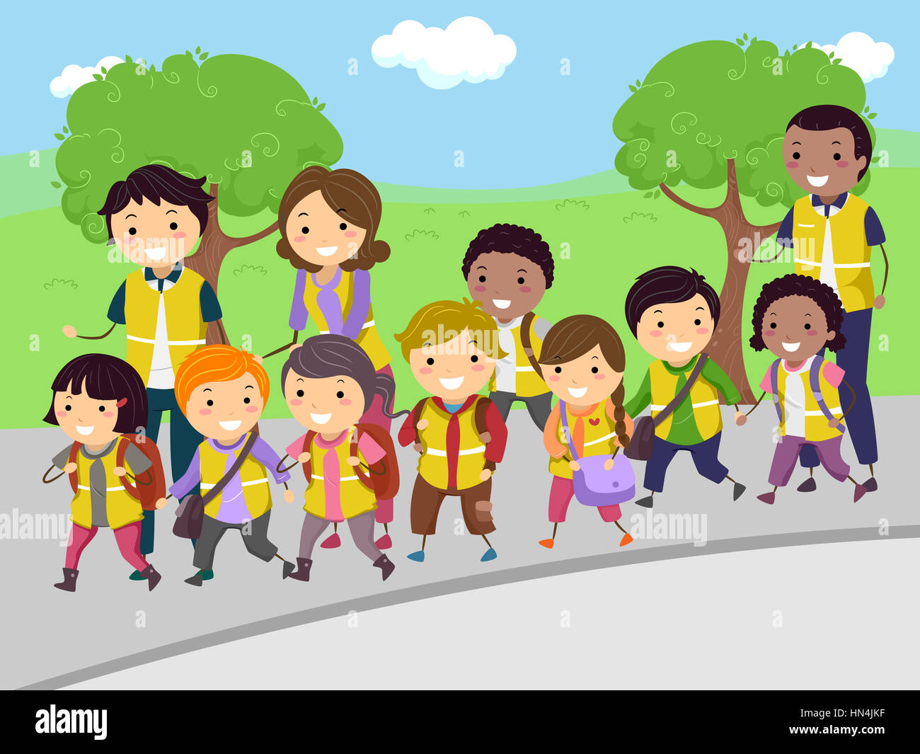 School bus kids walking hi-res stock photography and images - Alamy