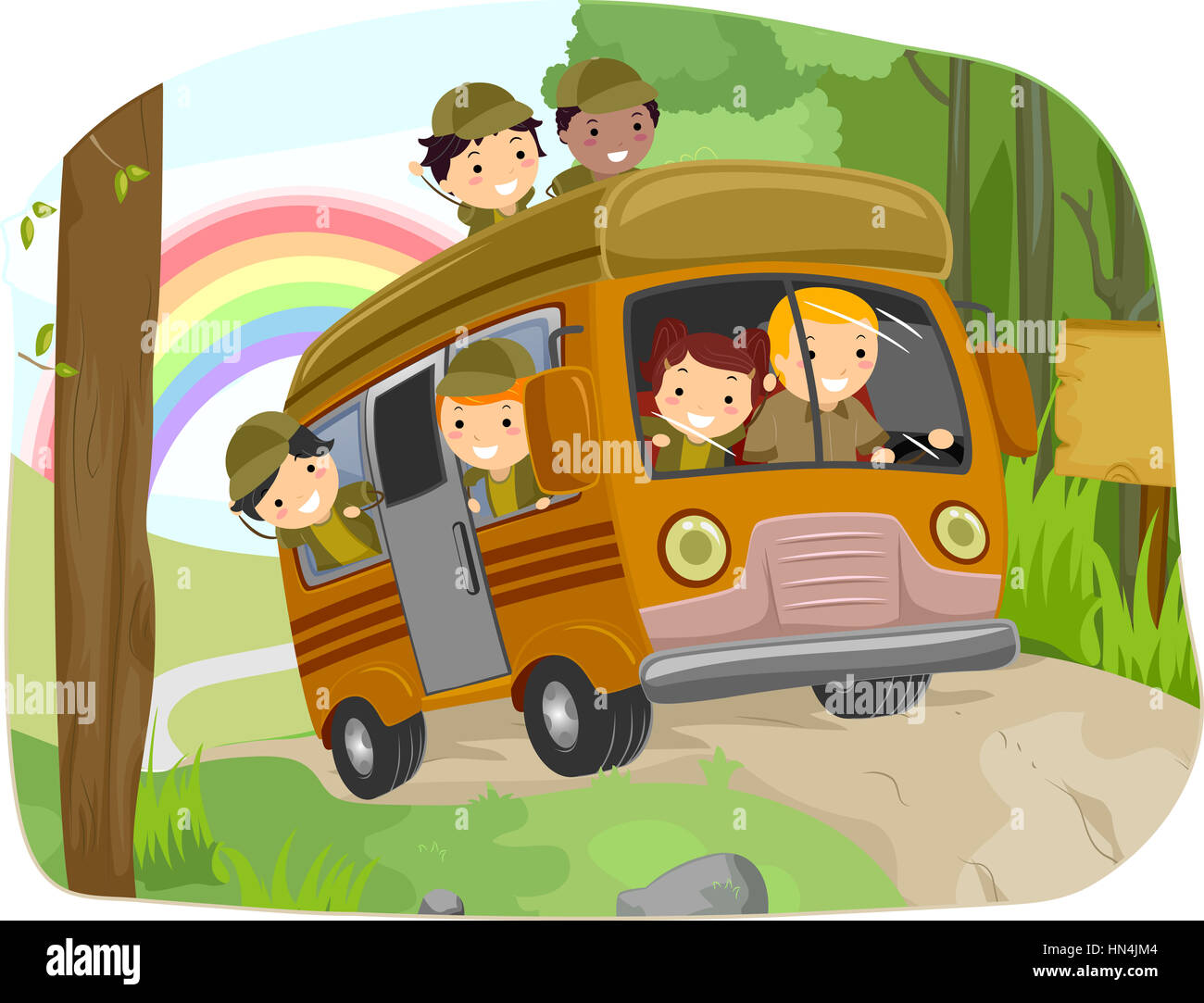 Stickman Illustration Featuring Kids Going Camping Stock Photo - Alamy