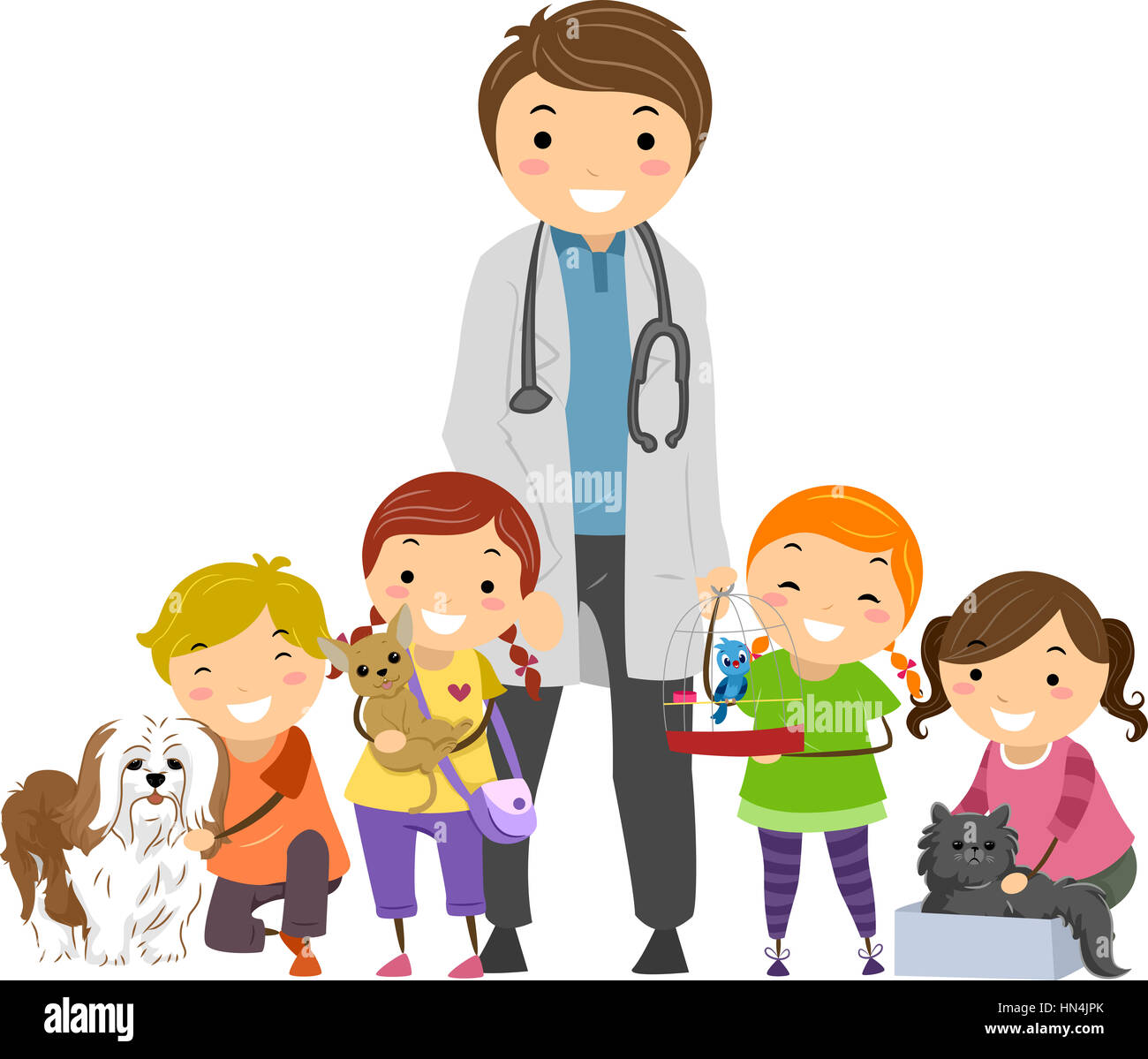 Stickman Illustration of Kids Crowding a Smiling Veterinarian Stock ...