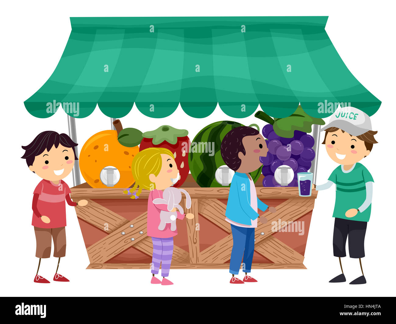 Stickman Illustration of Kids Getting Fruit Juice Stock Photo - Alamy