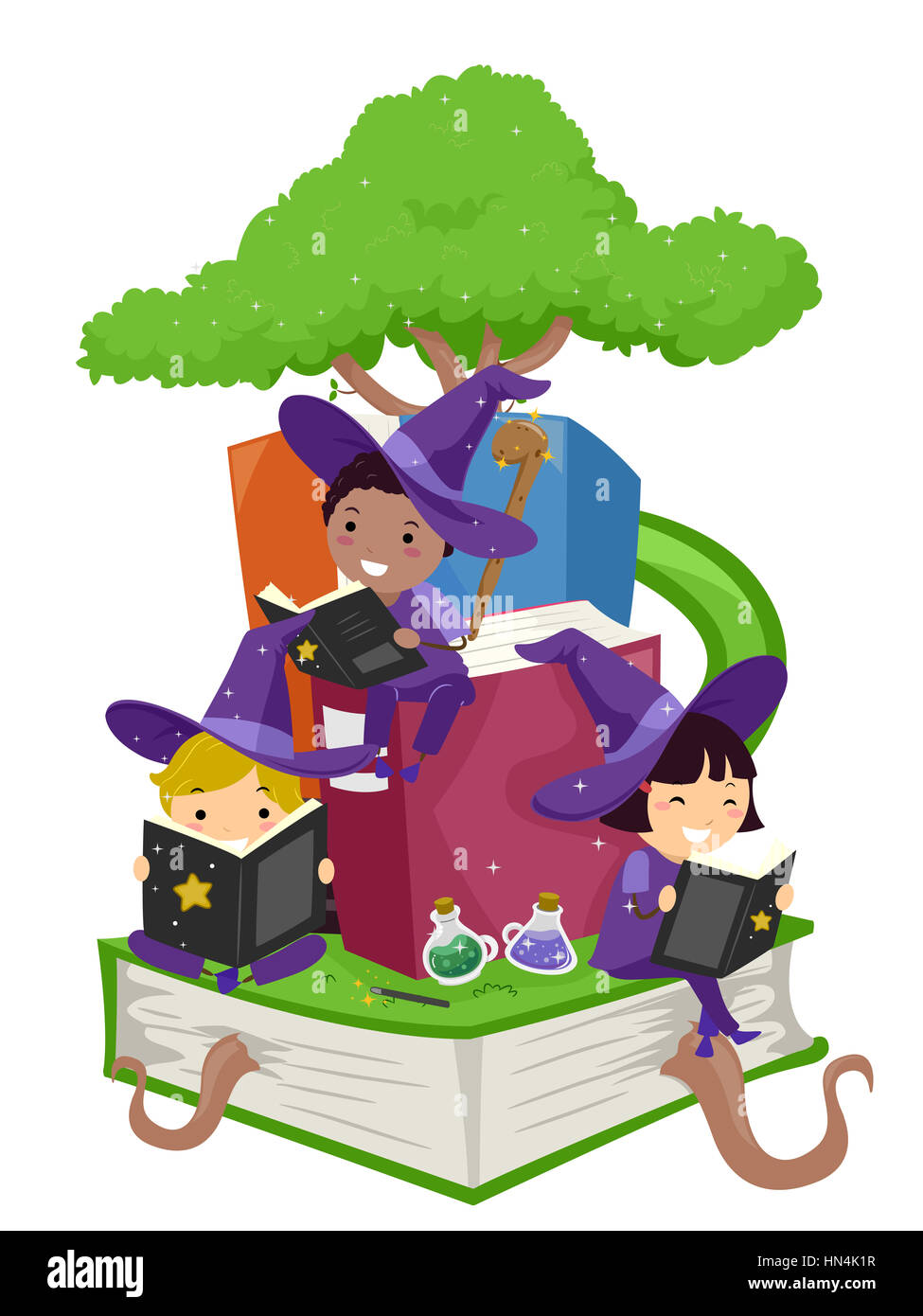 Stickman illustration kids reading books hi-res stock photography and ...