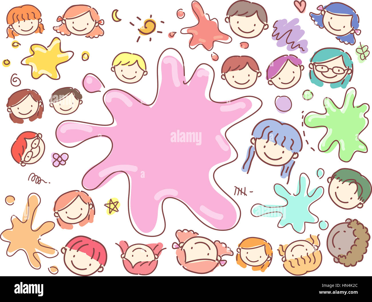 Stickman Illustration of a Huge Paint Splat Surrounded by Kids Stock ...