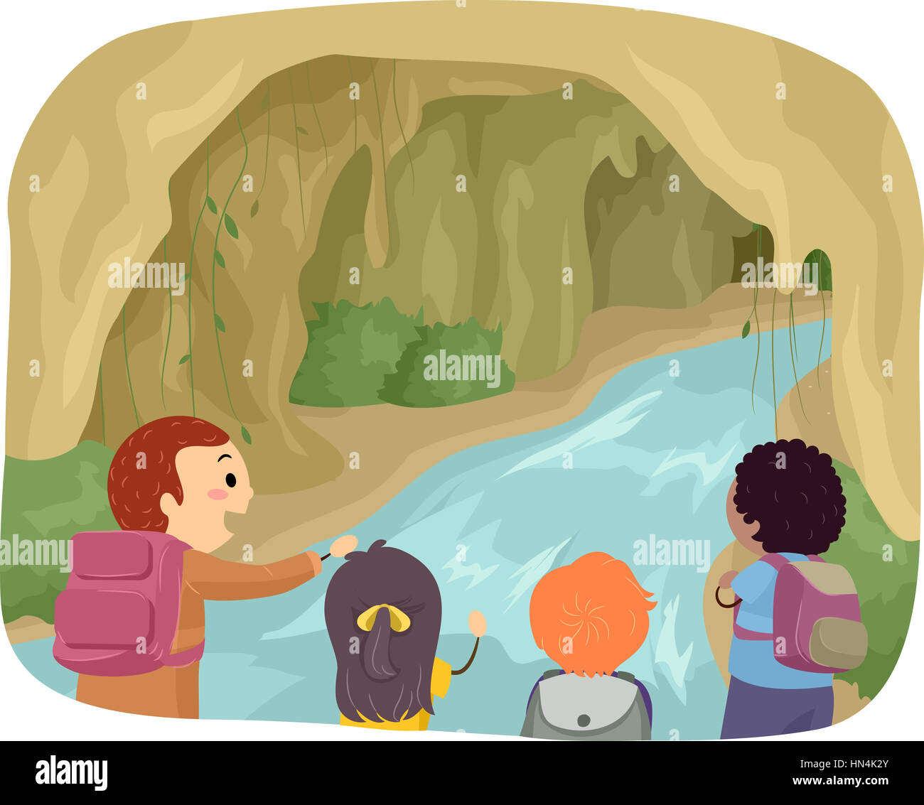 Stickman Illustration of Kids Exploring a Cave Stock Photo - Alamy