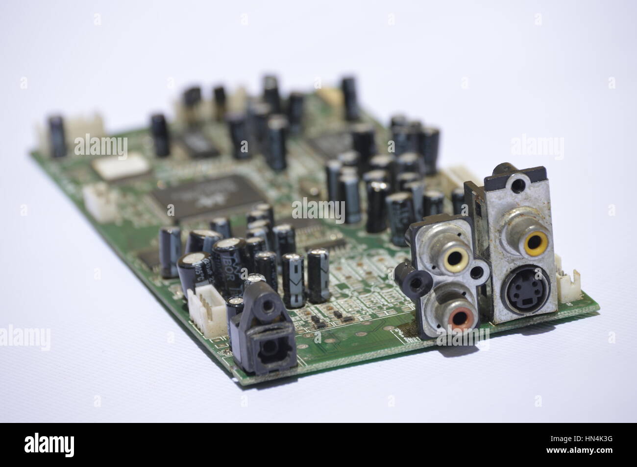 Close view of an electronic video processing card of a home appliance ...