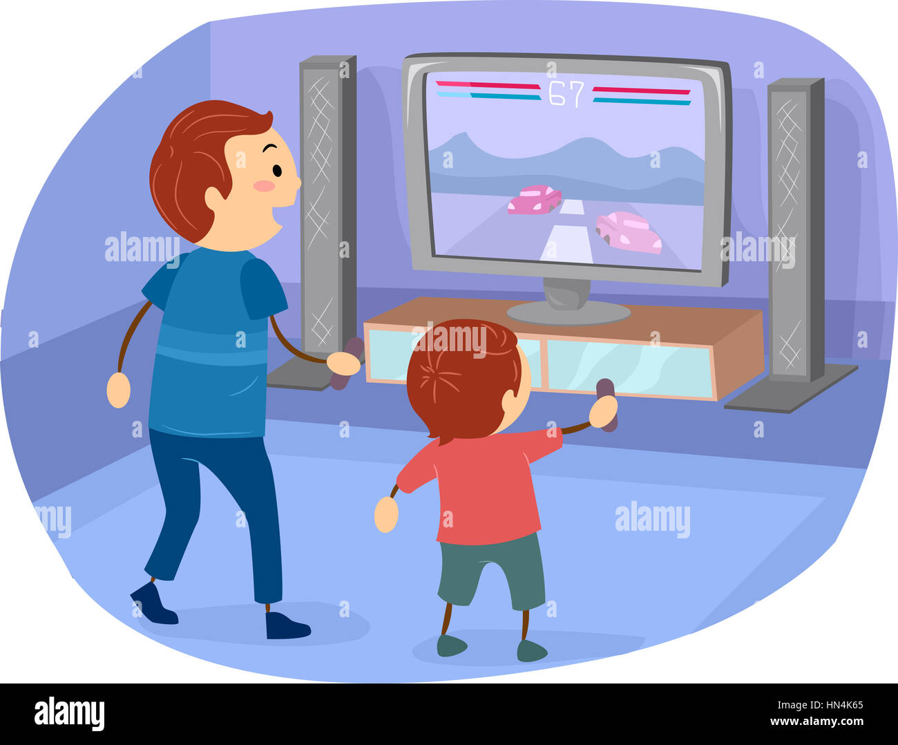 Stickman Illustration of a Father Playing a Video Game with His Son ...