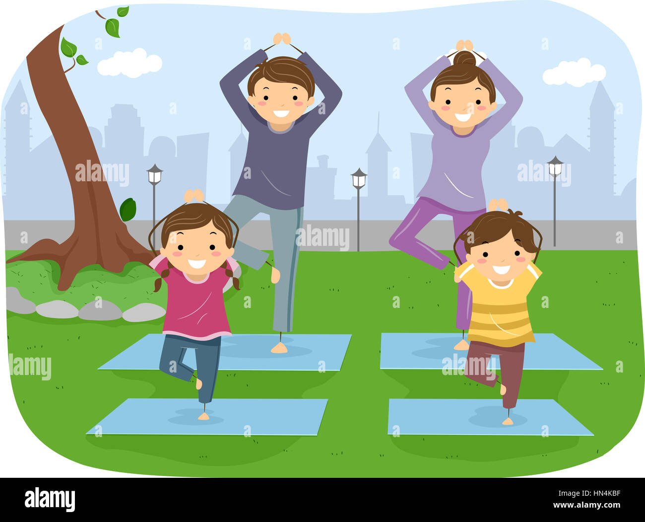 Stickman Illustration of a Family Doing Yoga Together Stock Photo - Alamy